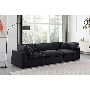 Meridian Furniture 189Black-S119 Comfy Collection Modern | Contemporary Upholstered Modular Sofa with Soft Black Velvet, Down Feather Cushions, 119" W x 40" D x 34.5" H, Black