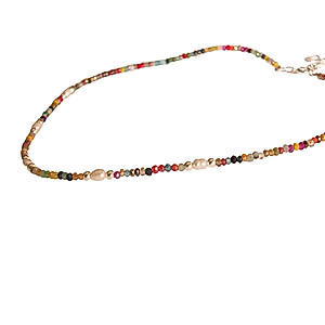 925 Sterling Silver Color Glass Beaded & Pearls & Silver Balls Choker Necklace for women, Length 14-16.5 inches / 36-42CM - Adjustable Small Dainty Necklace | Handmade by MiYa Jewelry creations