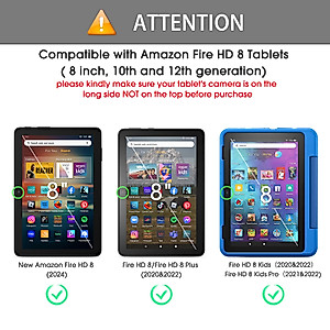 OMOTON Screen Protector for New Amazon Kindle Fire HD 8/8 Plus/Kids/Kids Pro Tablet(2024/2022/2020, 12th/10th Generation, 8 inch), Tempered Glass/9H Hardness/Case Friendly, 2 Pack