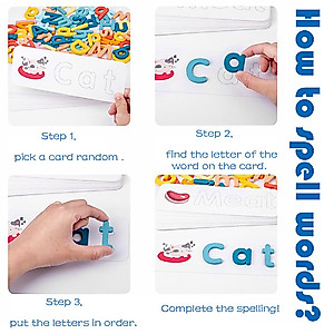 Educational Toys for 3-8 Year Olds Girls Boys, 105 PCS See and Spell Learning Toys, Matching Letter Spelling Game Sight Words Games Educational Preschool Toys - Ideal Gifts