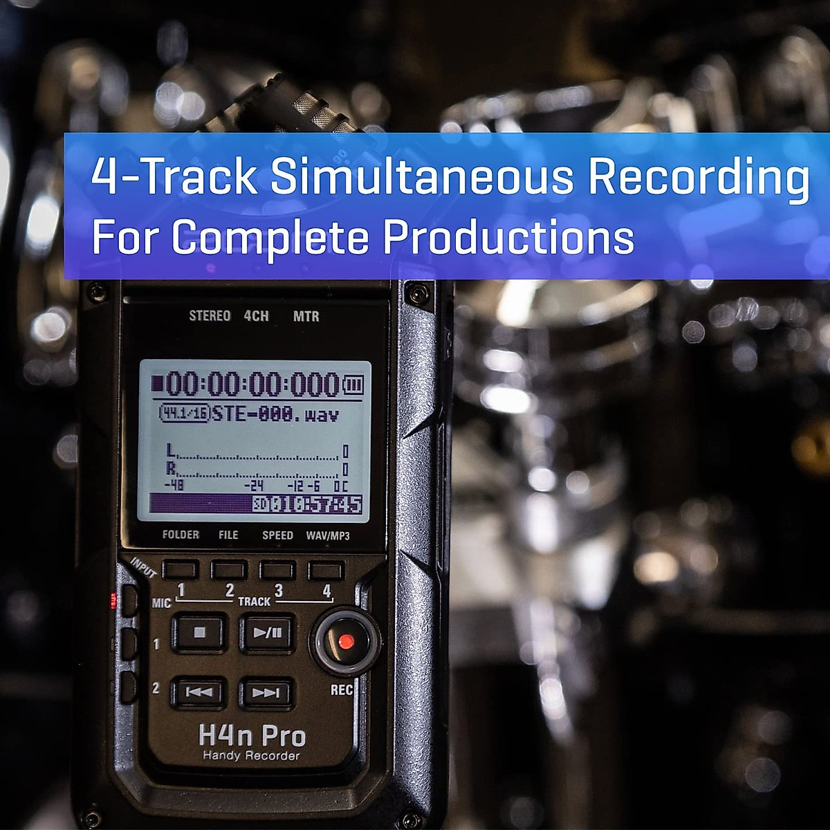 Zoom H4n Pro 4-Track Portable Recorder, All Black, Stereo Microphones, 2 XLR/ ¼“ Combo Inputs, Battery Powered, for Stereo/Multitrack Recording of Music, Audio for Video, and Podcasting