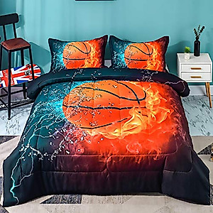 Andency Basketball Comforter Queen(90x90 Inch), 3 Pieces(1 Basketball Comforter, 2 Pillowcases) Sport Microfiber Comforter Set Bedding Set for Kids Boys Girls Teens