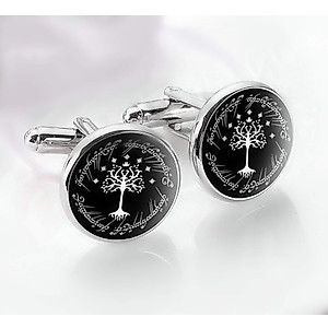 Kooer White Tree Cufflinks Personalized Tree of Life Christmas Wedding Cuff Links Gifts For Men Father Dad Husband Groom (Silver cuff links)