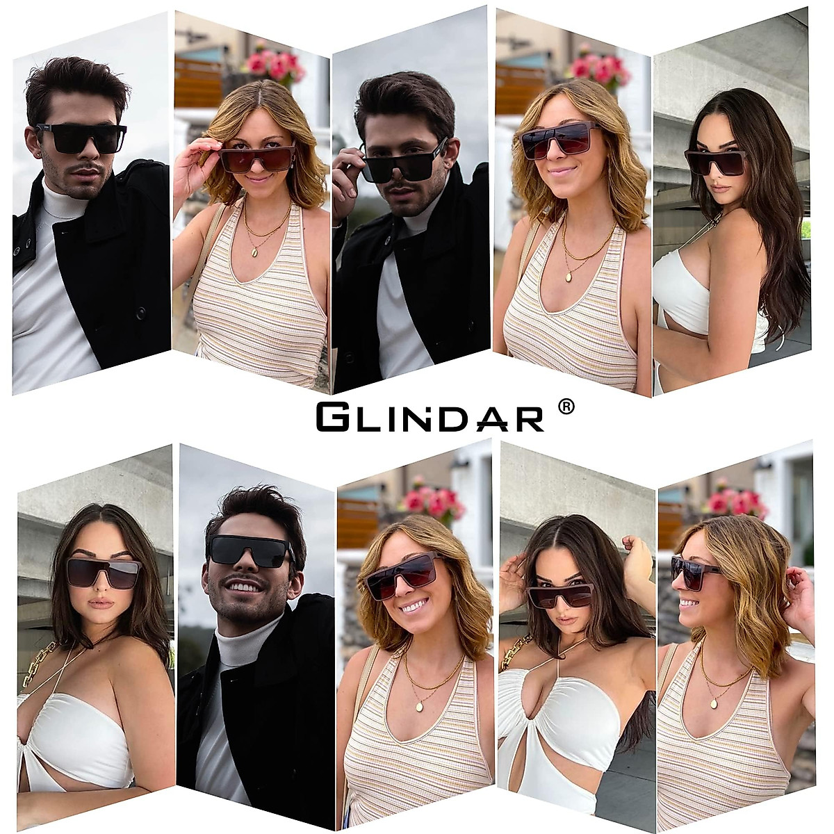 GLINDAR Polarized Shield Sunglasses for Men Square Flat Top Sports Glasses Black Frame/Grey Lens