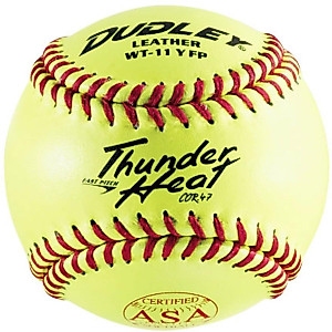 Dudley ASA Thunder Heat Leather 11-Inch Yellow Fast Pitch Softball, .47/375-Pounds, Red Stitch - pack of 12