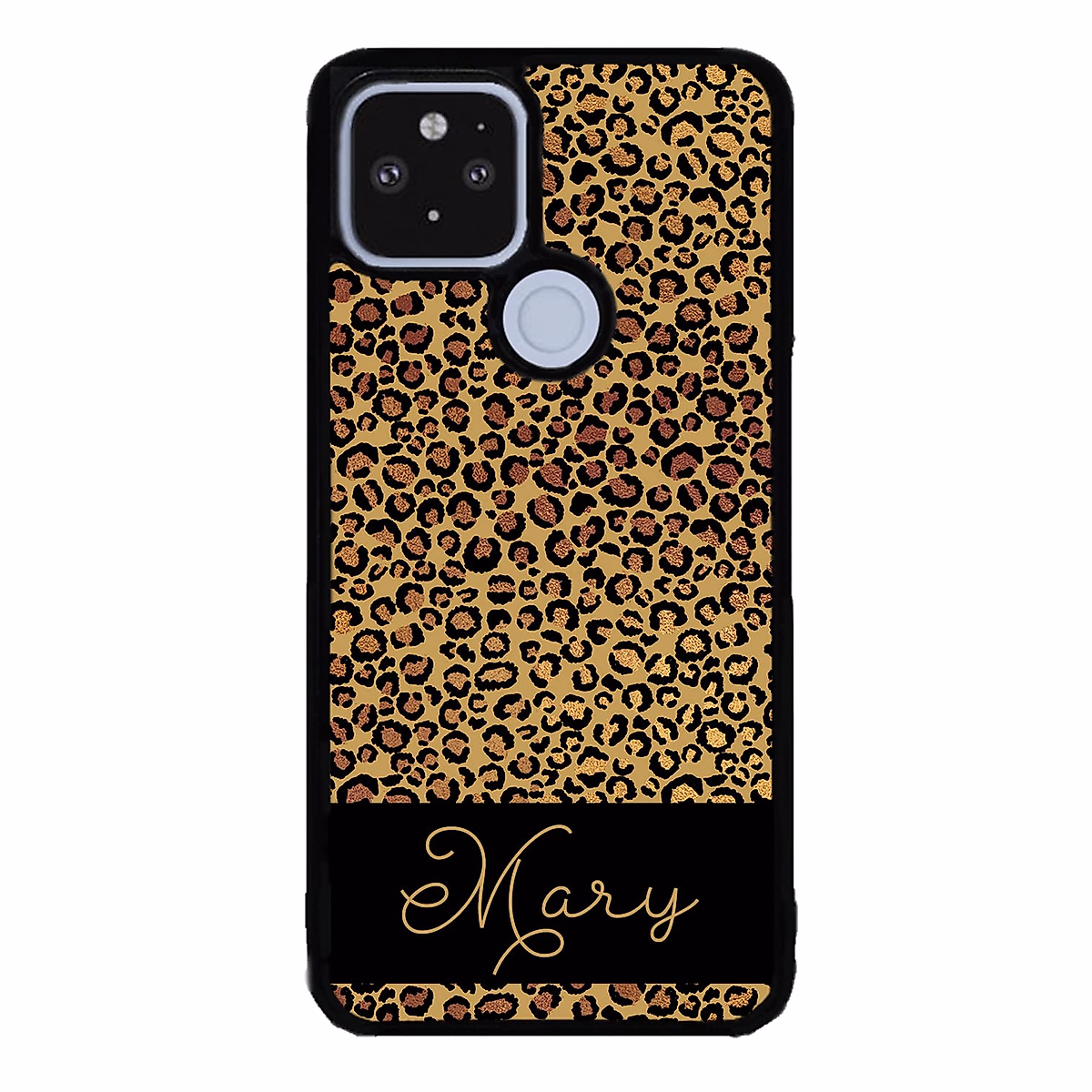 Leopard Skin Plain Personalized Black Rubber Phone Case Compatible With Google Pixel 8 Pro, 8a, 8, 7a, 7, Pixel 7 Pro, 6a, Pixel 6 Pro, 6, 5, 4a 5G, 4a 4G, 4, 4 XL, 3a, 3a XL, 3, 3 XL, 2 XL, 2