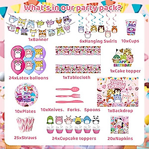 PCS Cute Kitty Party Supplies, Pink Cat Party Decoration Include Balloons, Backdrop, Tablecloth, Cake topper, Plates, Hanging Swirls Party Favors for Serves 10 Guests