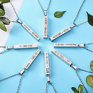 University Trendz Unisex BTS Fan Combo - Jimin Bangtan Kpop Bar Pendant Necklace, Name Signature Silicon Bracelet & DOB Engraved Stainless Steel Ring (Pack of 3)