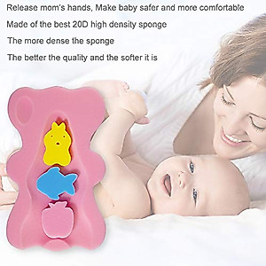 HALLO Soft Infant Bath Sponge Skid Proof Baby Bath Mat Newborn Odor Free (Pink)