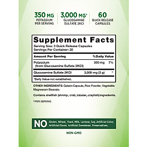Nature's Truth Glucosamine Sulfate Capsules | 3000mg | 60 Count | Non-GMO & Gluten Free Supplement | with Potassium