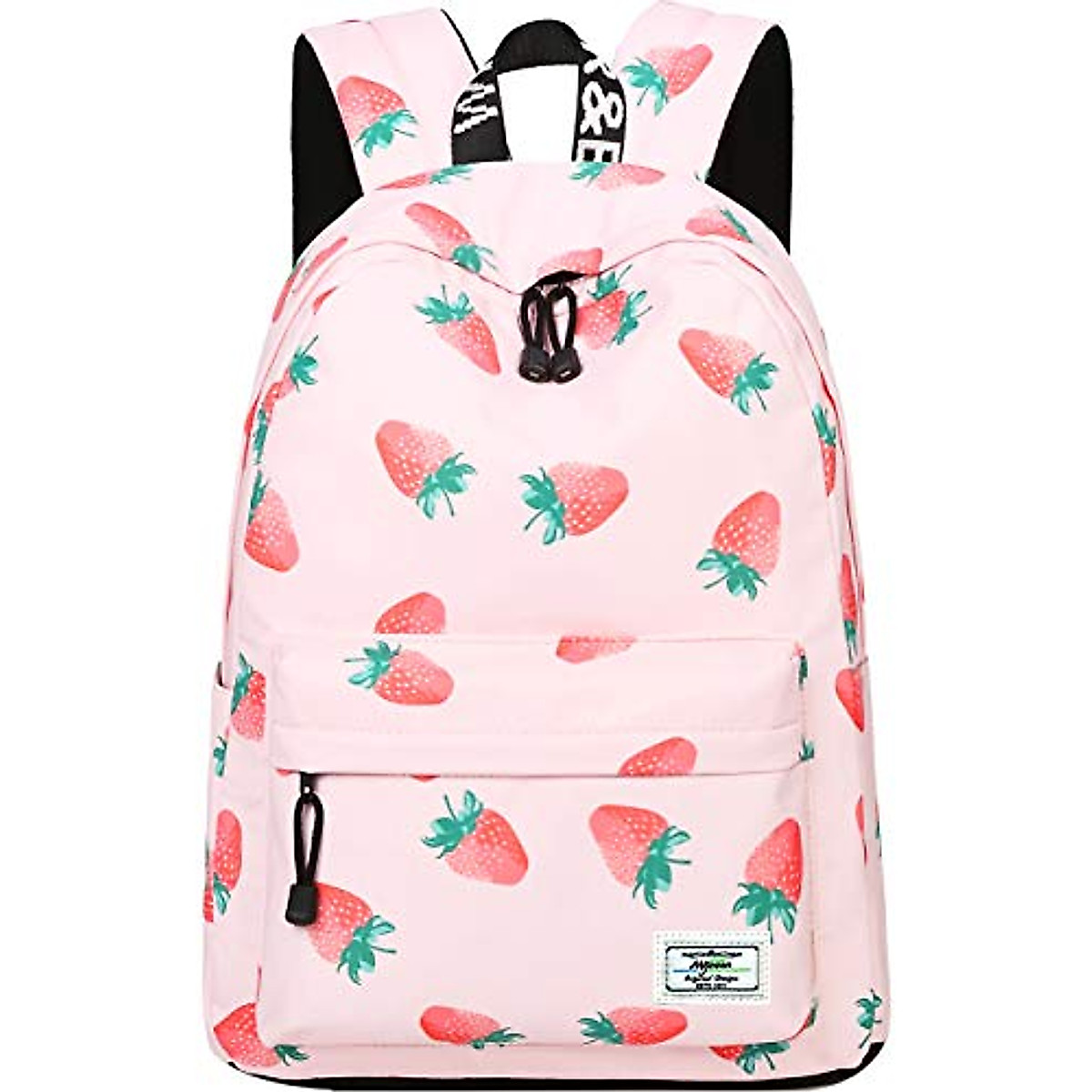 MIRLEWAIY 15.7 inch Water-resistent Large Capacity Travel Laptop Backpack Lightweight Primary Junior School Bag for Teen Girls, Pink Strawberry