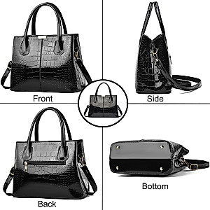 XingChen Handbag and Purse for Women Patent Leather Shoulder Bag Crocodile Pattern Top-Handle Satchel Tote Wallet(Black)