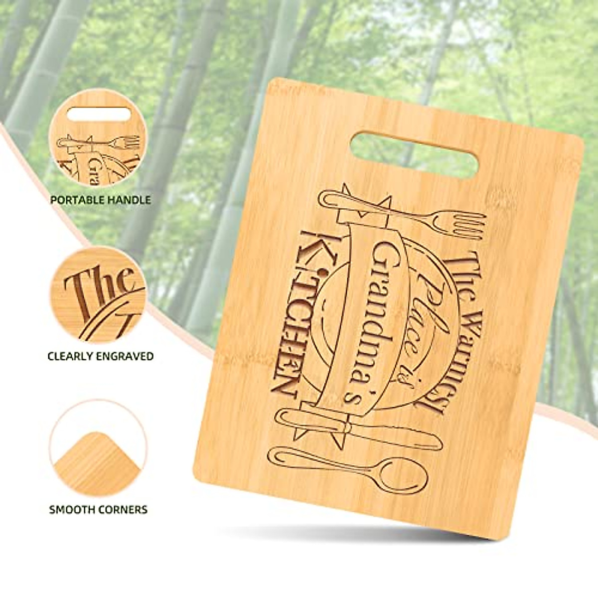 Cutting Board-Mothers Day Gifts,Grandma Gifts for Mothers Day，Personalized Engraved Bamboo Cutting Board Birthday Gifts for Grandma with Warm Saying