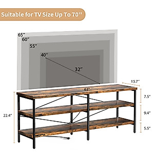 VOWNER TV Stand with Power Outlets up to 70 Inches, 63'' Entertainment Center for Living Room, TV Console Table with Open Storage Shelves, Rustic Brown