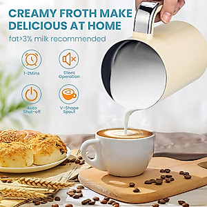SUSTEAS Milk Frother and Steamer, Electric 4 in 1 Warm and Cold Foam Maker, Automatic Shut-Off Frother with Two Whisks for Latte, Cappuccino, Hot Chocolate, 500W, Beige, 8oz/240ml
