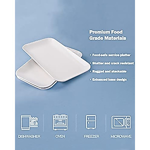 DELLING Large Serving Platter Set 14 inch Widened Large Serving Tray, White Rectangular Plates, Large Serving Platters for Entertaining, Serving Trays for Party, Oven Safe Dinnerware, Set of 3