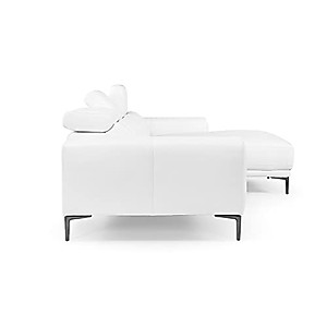 Zuri Furniture Rousso Leather Sectional with Ratcheting Headrests and Right Chaise in White