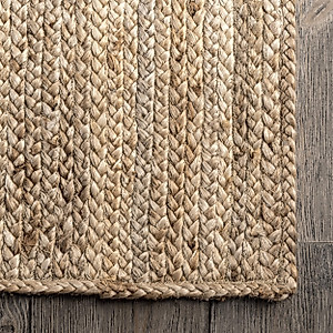 nuLOOM 6 Round Rigo Jute Hand Woven Area Rug, Natural, Solid Farmhouse Design, Natural Fiber, For Bedroom, Living Room, Dining Room, Hallway, Office, Kitchen, Entryway