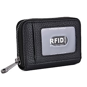 EASTNIGHTS Genuine Leather Credit Card Wallet Accordion Zipper Rfid Credit Card Holder Small Coin Purse with ID Window (black)