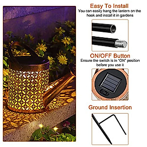 Ledeak Solar Watering Can Light, Solar Fairy Lights Outdoor Waterproof, Hanging Solar Powered Lantern Garden Art Light Decor Metal Waterfall String Lights for Patio Yard Pathway Plant Vine