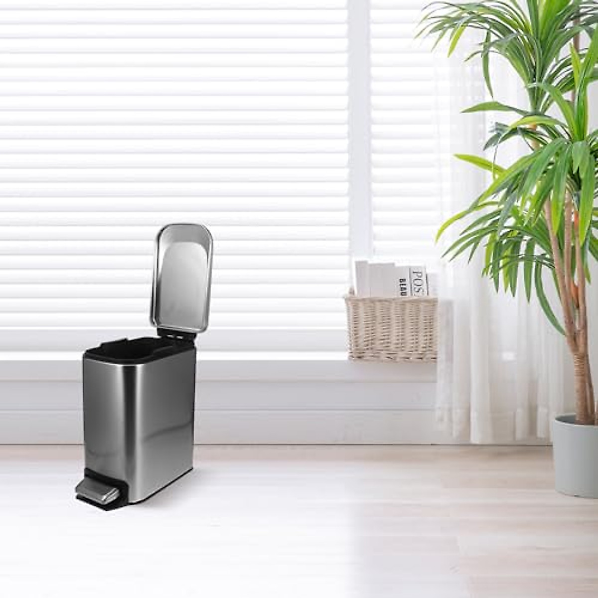 TOKIDNY Small Trash Can Garbage Can with Lid Trash Bin Bathroom Trash Can with Lid Bath Trash Can with Lid Garbage Can for Bathroom Foot Pedal Trash Can Step Trash Can Stainless Steel