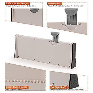 APOCHON 5 Pack Adjustable Drawer Dividers, 4" High, 11-17" Long, Dresser Drawer Divider for Bedroom, Closet, Kitchen, Nursery Organization, Office, Strong & Sturdy Hold, Soft Foam Edges,Beige