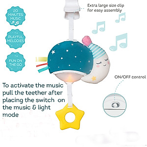 Taf Toys Musical Mini Moon, On-The-Go Pull Down Hanging Music and Lights Infant Toy | Parent and Baby’s Travel Companion, Soothe Baby, Keeps Baby Relaxed While Strolling, for Newborns and Up