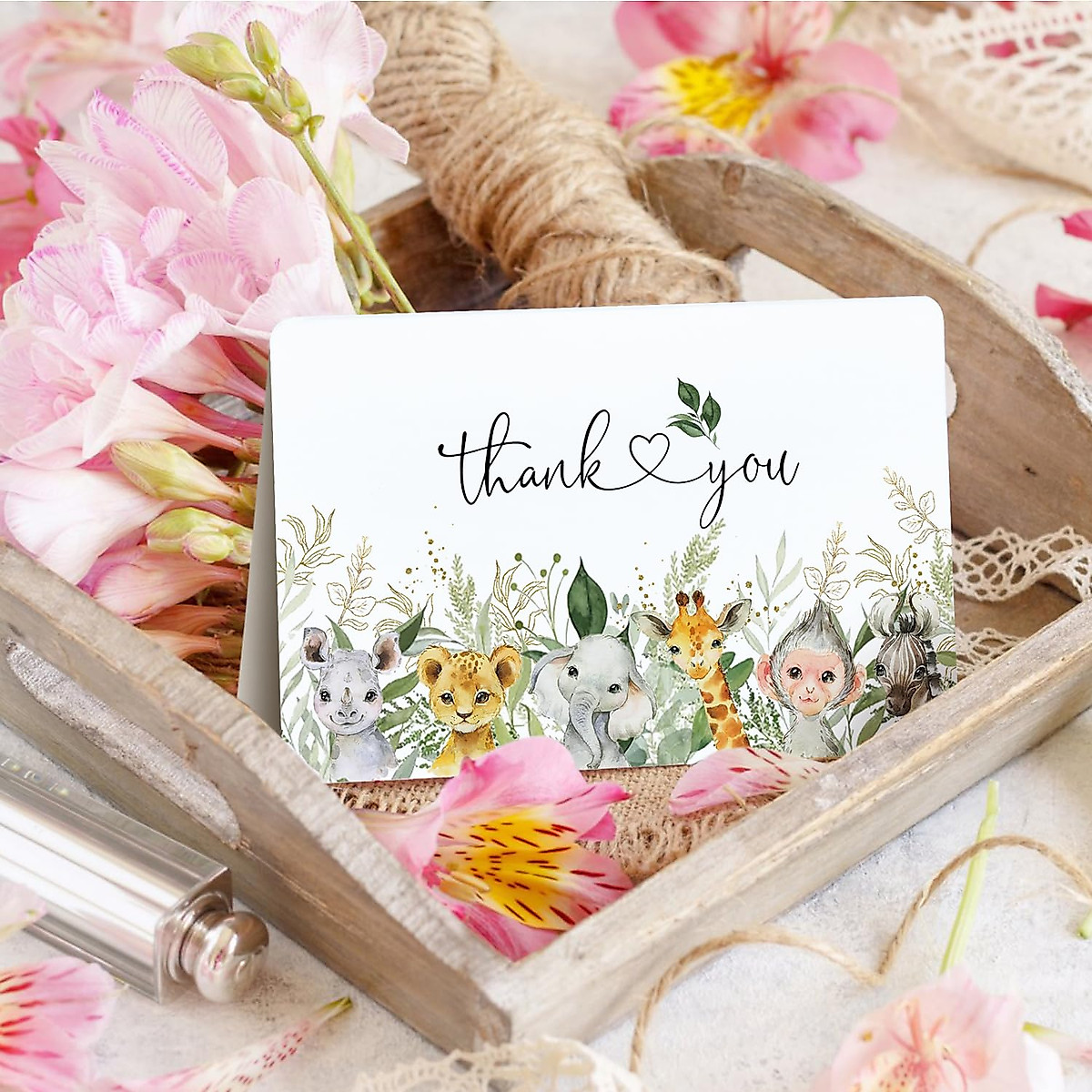 Artoid Mode 36 Pack Giraffe Elephant Thank You Cards Animal Greeting Cards Gift With Envelope Sticker Blank Note Cards for Birthday Wedding Baby Shower Bridal Shower, 4 x 6 Inch