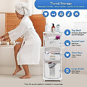 DNYSYSJ 3 Layer Storage Basket Movable Household Laundry Basket,Floor-Standing 360° Rolling Large Multi-layerClothes Organizer for Kitchen,living Room and Bathroom (3 Layer),White,16.92*12.99*42.91''