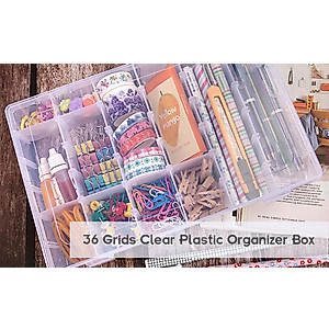 1Pack 36 Grids Craft Organizers and Storage Bead Organizer Tackle Box Organizer with Adjustable Divider, Plastic, Clear