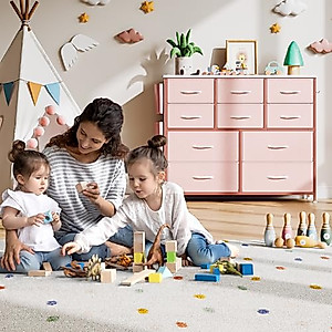 Jojoka Dresser for Bedroom with 10 Drawers, Dressers & Chest of Drawers, Fabric Storage Drawer with Side Pockets for Kids Room, Closet, Hallway, Entryway, Living Room