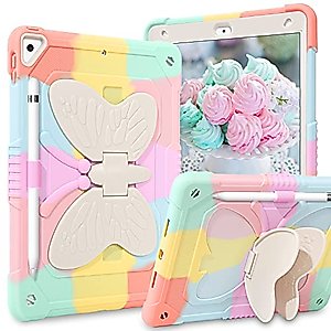 iPad 10.2 Case, iPad 9th Generation Case, GaoBao iPad 8th Generation Case with Butterfly Wings Kickstand Pencil Holder Protective Kids Friendly Silicone Case for iPad 9th/8th/7th Gen (2021/2020/2019)