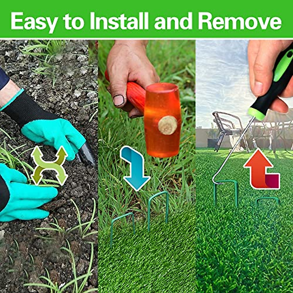 Bakulyor 50Pcs Green Landscape Staples 6 Inch Garden Artificial Turf Stakes Staples, 11 Gauge Lawn Galvanized Ground Fabric Pins for Weed Barrier Sod Decorations Holding Fence and Irrigation Tubing