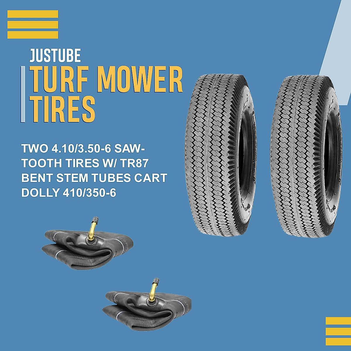 Two 4.10/3.50-6 Sawtooth Tires W/ Tr87 Bent Stem Tubes Cart Dolly 410/350-6, Ensuring Reliability and Durability for Smooth Cart or Dolly Movement - Cart Dolly 410/350-6