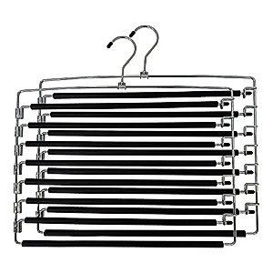 USTECH 8 Tier Swing Arm Pants Hanger | Space Saving Clothing Hangers with Foam Padding and Removable Arms | Alloy Steel Construction for Durability | Hook with Capped Ends for Added Safety | Pack of 2