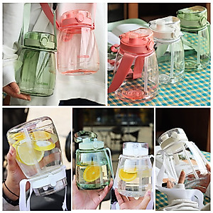 MOIOIBE Water Bottle with Straw 45oz Green Water Jug Aesthetic Big Belly Water Bottles with Straw for Women Kawaii Water Bottles with Strap Unique Kids Water Bottle