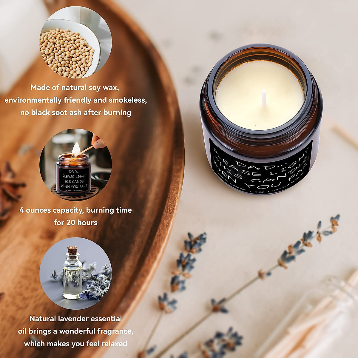 Funny Gifts Candles for Dad, Father's Day Gift Candle Birthday Present for Daddy Step Dad Father in Law Sandalwood Scented (4 oz)