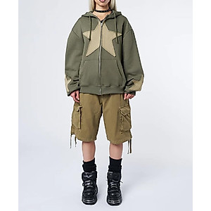 Womens Y2K Long Sleeve Hoodies Zip Up Star Graphic Track Jackets Hip Hop Harajuku Oversized Sweater Sweatshirts