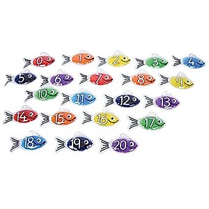 TickiT Rainbow Gel Number Fish - Set of 21 - 7 Colors - Teach Counting 0-20 with Numbers and Subitized Dots - Sensory Manipulative