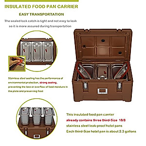 FORCOOK Top-Load Insulated Food Pan Carrier Food Warmer Box Hot Boxes for Catering Keep Food Hot Or Cold with Three Third-Size 18/8 Stainless Steel Leak-Proof Hotel Pans