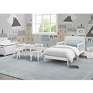 Delta Children Collins Wood Toddler Bed + Simmons Kids SlumberTime Naturally 2-Stage Premium Foam Crib and Toddler Mattress - Waterproof - GREENGUARD Certified [Bundle], Bianca White