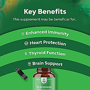 Pure Selenium Thyroid Support Supplement - Selenium 200mcg Antioxidant Supplement and Natural Immune Booster for Adults - Adult Immune Support Vitamins and Mind and Memory Supplement for Brain Support