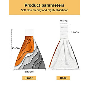 Hanging Tie Towel for Kitchen Bathroom, 2 Pack Orange Grey Gradient Geometric Durable Absorbent Hand Towels Hangable Washing Cloths Home Cleaning Decor Modern Abstract Ripple Art