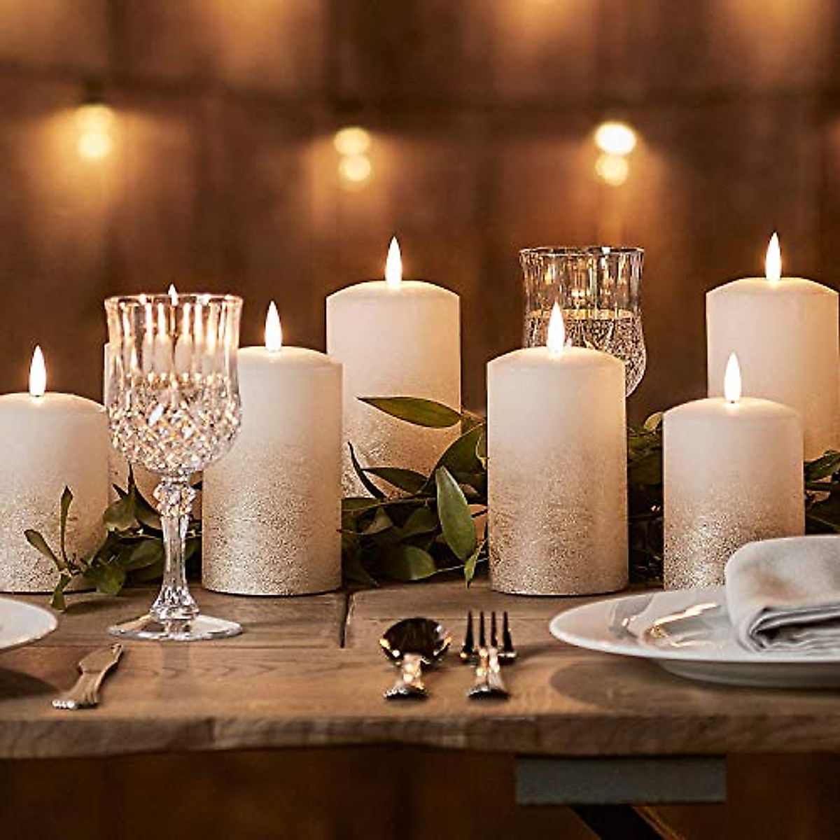 Lights4fun, Inc. Set of 3 TruGlow Bronze Ombre Wax Flameless LED Battery Operated Pillar Candles with Remote Control