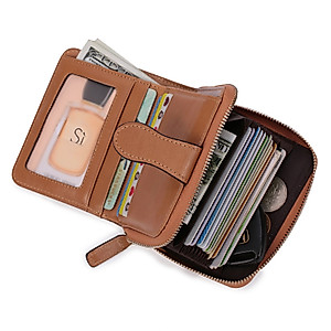 Yafeige Small Wallet for Women RFID Blocking Leather Compact Bifold Pocket Wallet Cute Zipper Card Case Purse(Apricot)