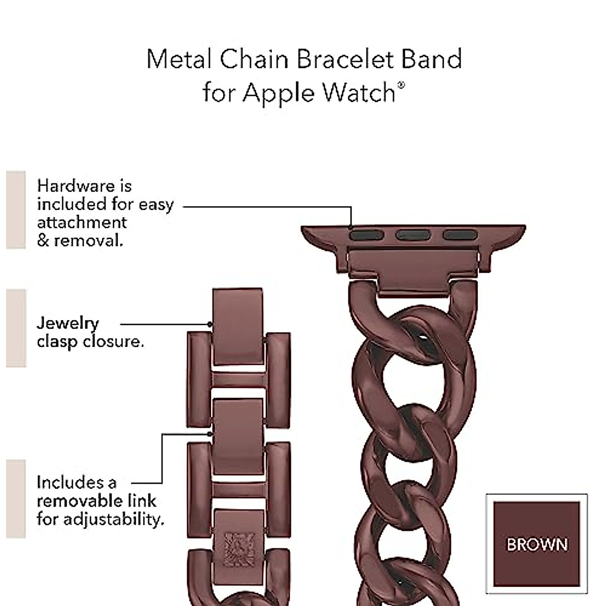 Anne Klein Fashion Chain Bracelet for Apple Watch, Secure, Adjustable, Apple Watch Replacement Band, Fits Most Wrists