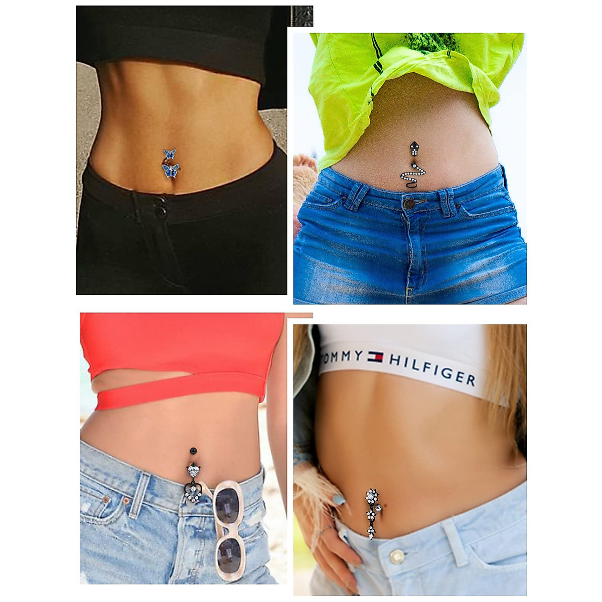 Eakxnig 14G Belly Button Ring Stainless steel Dangle Belly rings Snake Glow Dark Round Cubic Zirconia Navel Barbell Body Piercing Jewelry For Women 3/8inch 10mm silver,rose,purple,black men belly ring