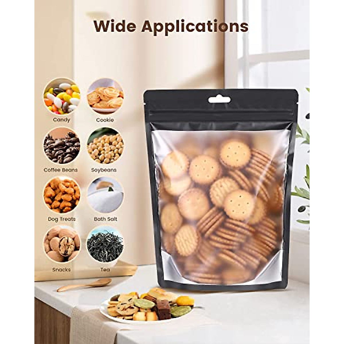 Resealable Bags, Mylar Bags Smell Proof Bags with Clear Window,Packaging Bags for Storage Coffee Beans, Cookie, Lipstick, Candy，150 Pieces， 6"x9"&4"x6"