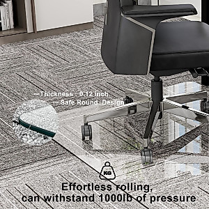 GLSLAND - 36"x 46" Glass Chair Mat/Office Chair Mat/Computer Desk Mats - 3MM Premium Tempered Glass-Hard Protect Floor Easy Glide Swivel Chairs for Carpet/Home/Office