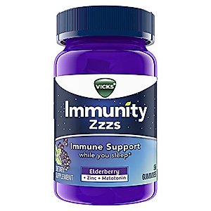 Vicks Immunity ZZZs, Elderberry, Melatonin, and Antioxidant Zinc, Immune Support, Naturally Fall Asleep, 56 Gummies